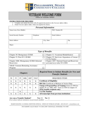 Fillable Online pstcc Personal Information Type of Benefits Chapters ...