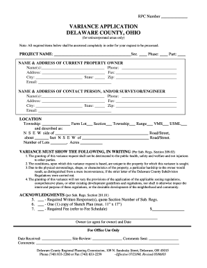 Fillable Online dcrpc VARIANCE APPLICATION DELAWARE COUNTY, OHIO - dcrpc Fax Email Print - pdfFiller