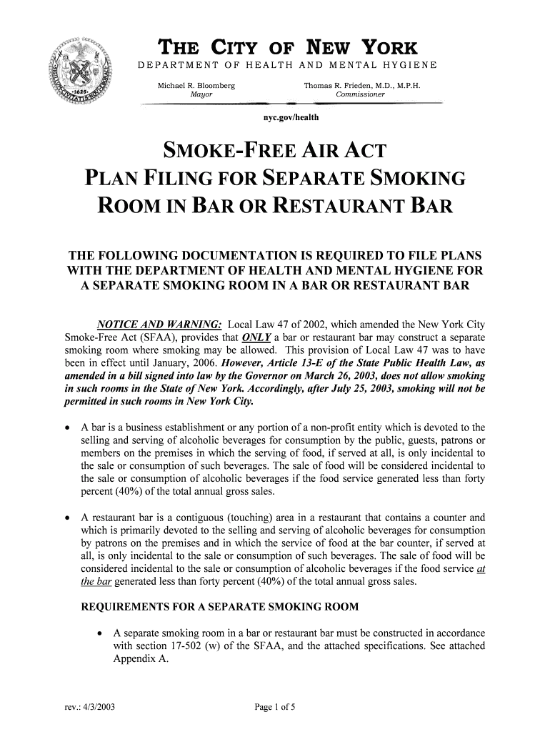 Application for a Separate Smoking Room: Smoke-Free - NYC - nyc: Fill ...