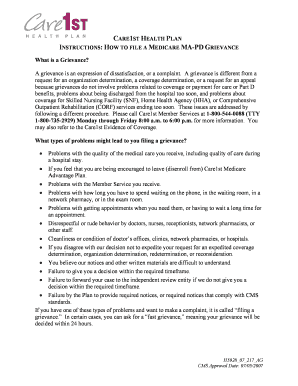 Fillable Online Grievance Form and Instructions - Care1st Health Plan ...