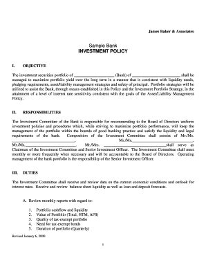 Fillable Online Sample Bank INVESTMENT POLICY - BankersOnline.com Fax ...