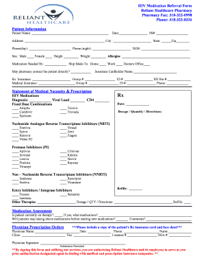 HIV Medication Referral Form Reliant Healthcare Pharmacy ... - Fill and ...