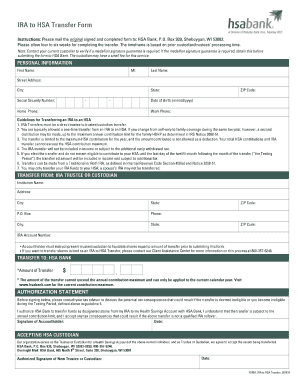 Fillable Online IRA to HSA Transfer Form - - - HSA Bank Fax Email Print ...