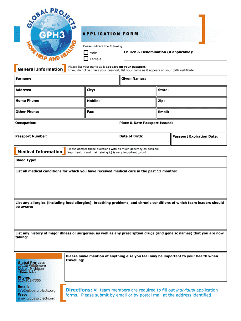Fillable Online Global Projects Application Form Fax Email Print ...