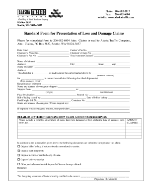 Fillable Online Loss and Damage Claims Submission Fax Email Print ...