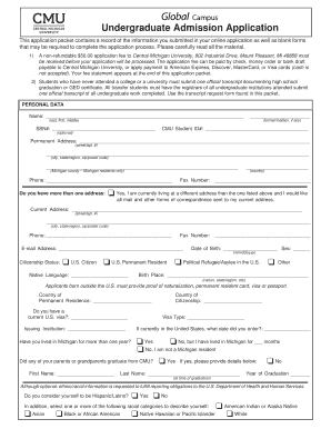 Fillable Online Central Michigan University Undergraduate Admission ...