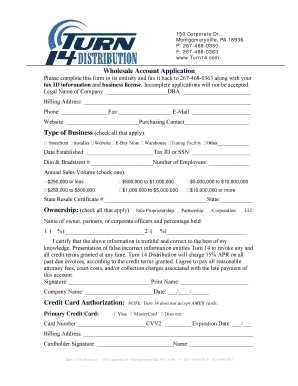 Fillable Online Wholesale Account Application Form Fax Email Print - pdfFiller
