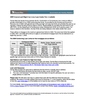 Fillable Online alta 2009 General and High-Cost Area Loan Limits Now ...