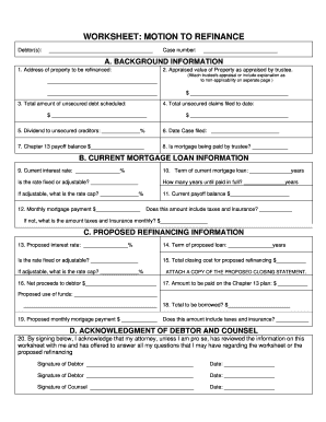 Fillable Online Worksheet for Motion to Refinance Fax Email Print ...