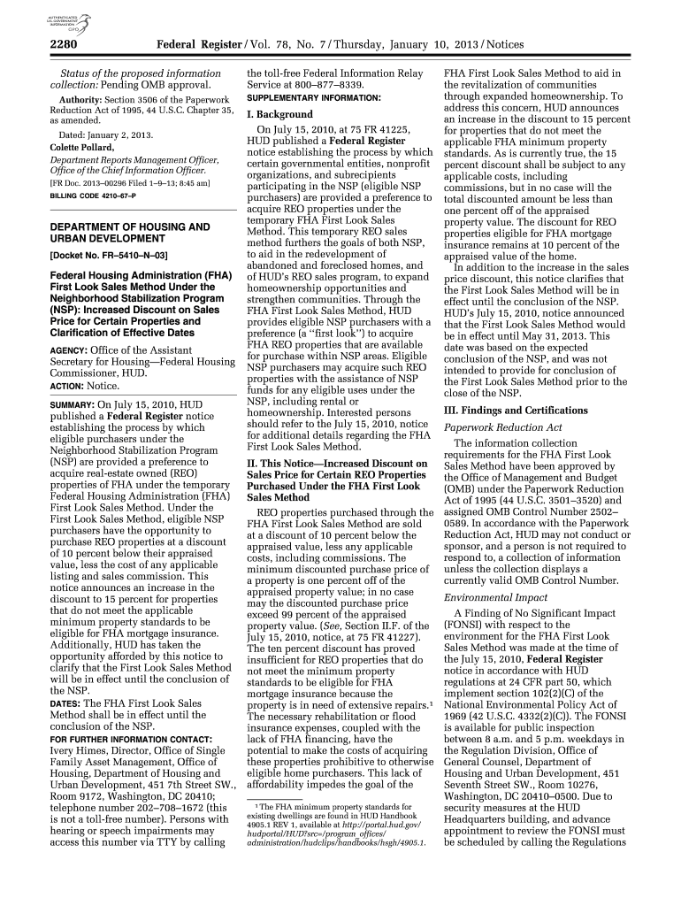 Fillable Online gpo Federal Housing Administration (FHA) First Look ...