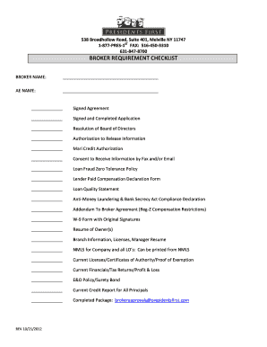 Fillable Online Broker Requirement Checklist.doc. Mortgage Bankers ...
