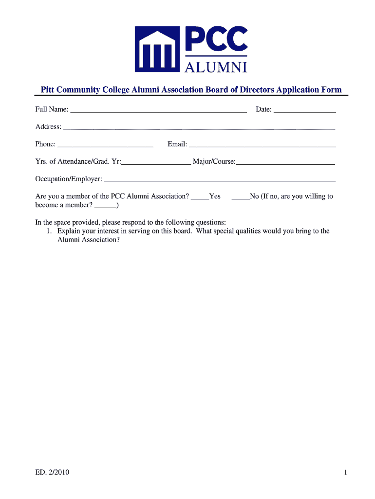 Fillable Online Alumni Association Board Application Fax Email Print - pdfFiller