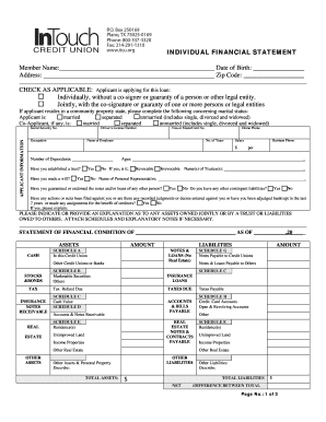 Individual Financial Statement - InTouch Credit Union - Fill and Sign ...