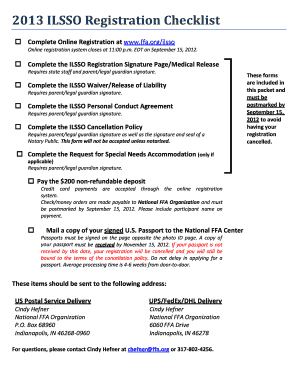 Fillable Online ffa 2013 ILSSO Registration Checklist - National FFA ...