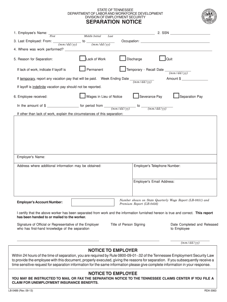 2013 Form TN LB 0489 Fill Online Printable Fillable Blank PdfFiller