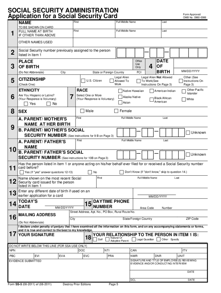 SSA SS 5 2011 Fill And Sign Printable Template Online US Legal Forms