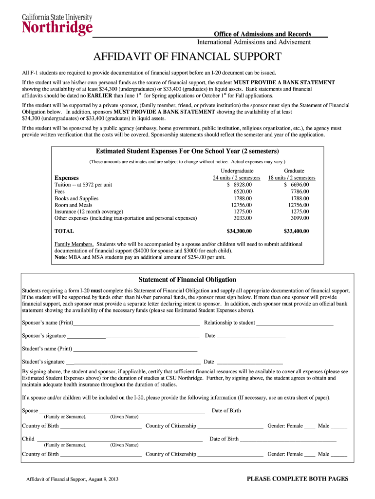 Fillable Online csun csun affidavit form Fax Email Print - pdfFiller