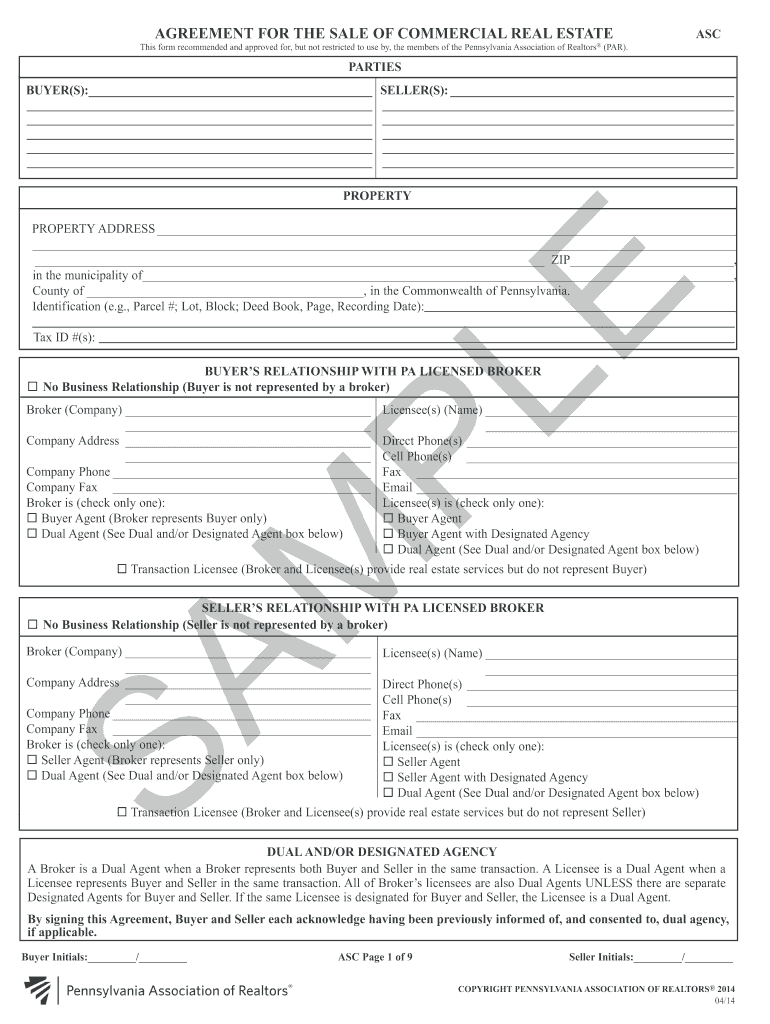 Agreement For The Sale Of Commercial Real Estate Pennsylvania Fill Out 