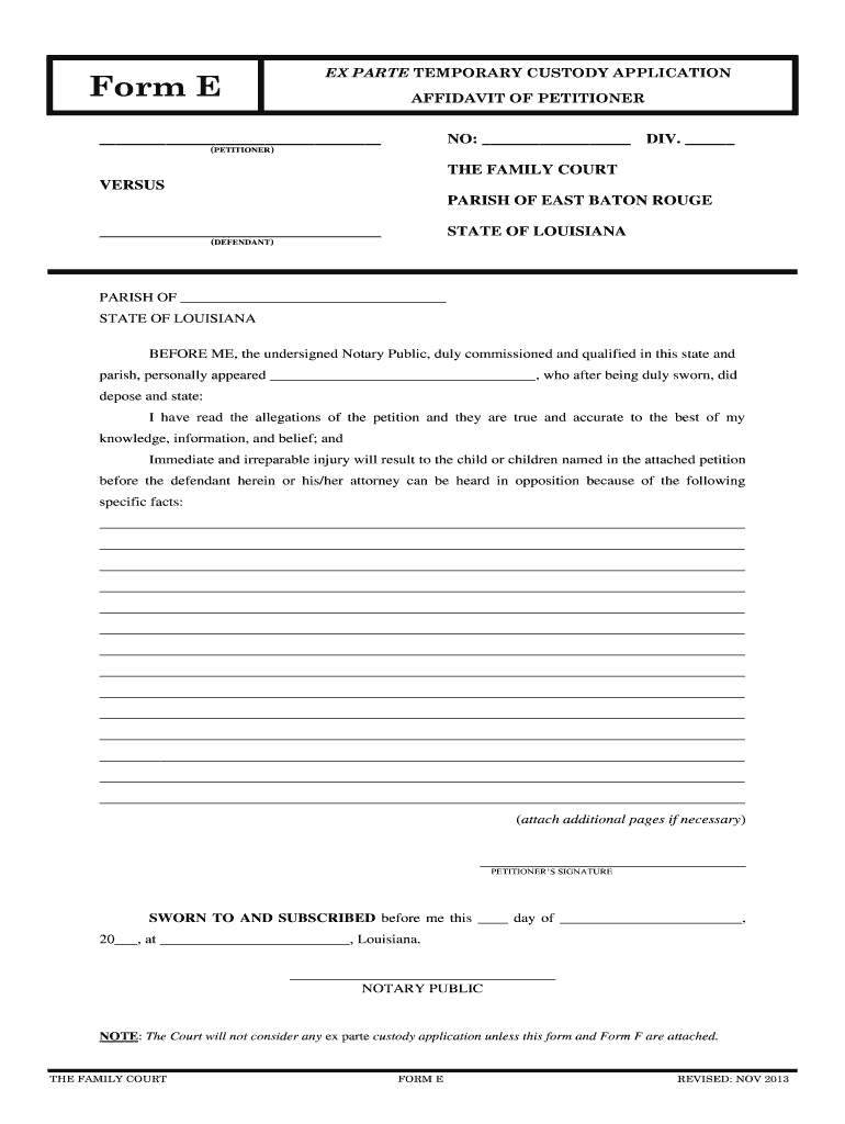 Louisiana Ex Parte Custody Form Fill Out Sign Online DocHub