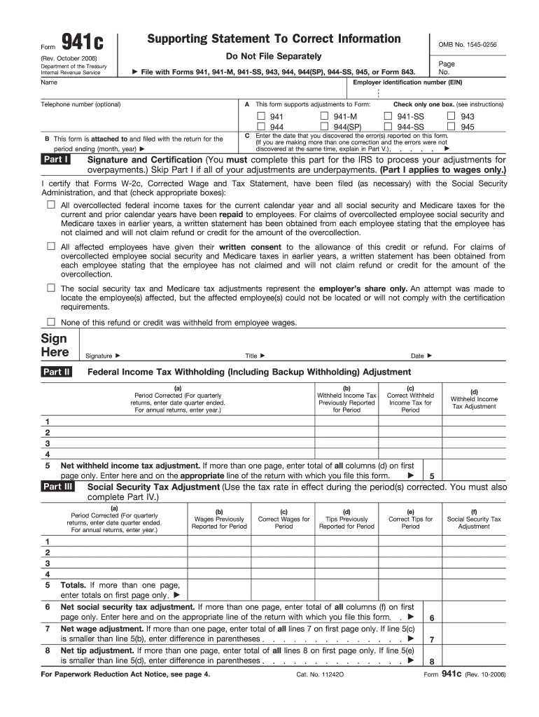 2006 2023 Form IRS 941cFill Online Printable Fillable Blank PdfFiller