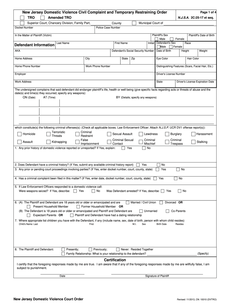 Printable Restraining Order Printable Form Templates And Letter