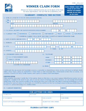 Fillable Online Winner Claim Form - The Florida Lottery Fax Email Print ...