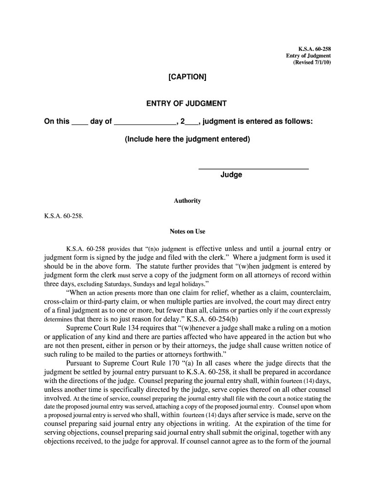 KS Entry of Judgment Form - Fill Online, Printable, Fillable, Blank ...