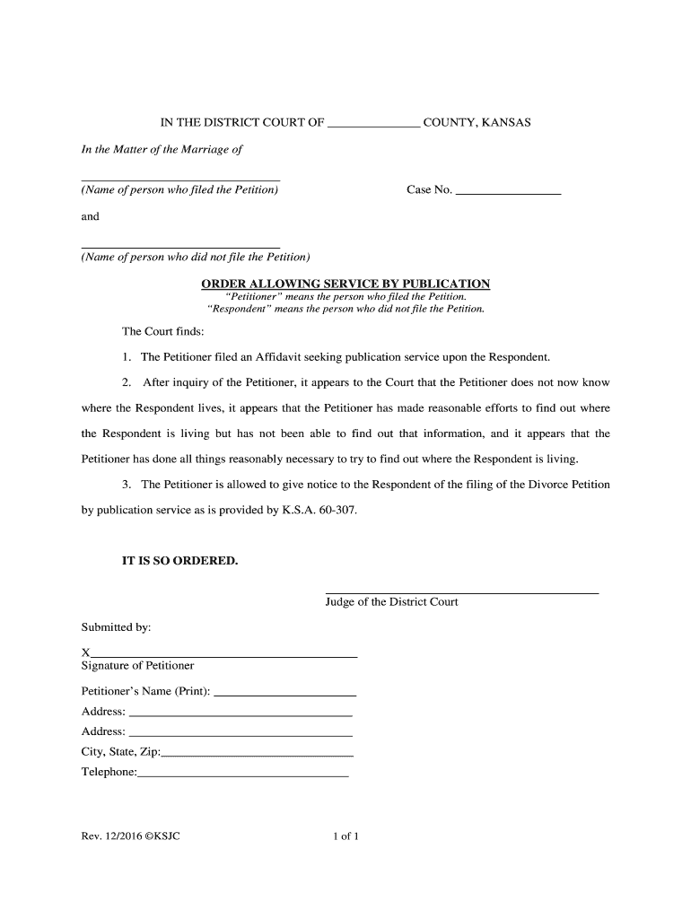 KS Order Allowing Service by Publication 2016-2021 - Complete Legal ...