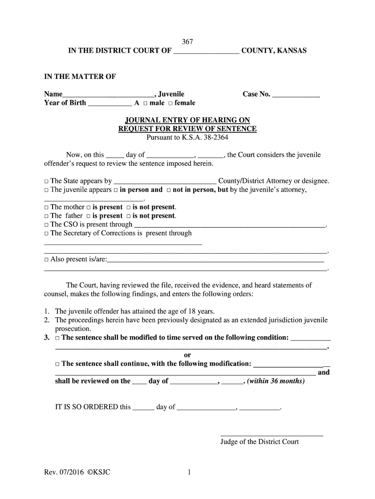 KS Journal Entry or Hearing of Request for Review of Sentence 2016-2022 ...