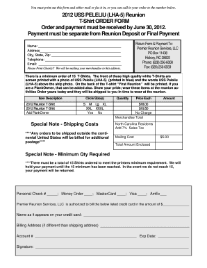 Fillable Online 2012 USS Peleliu T-Shirt Order Form Fax Email Print ...