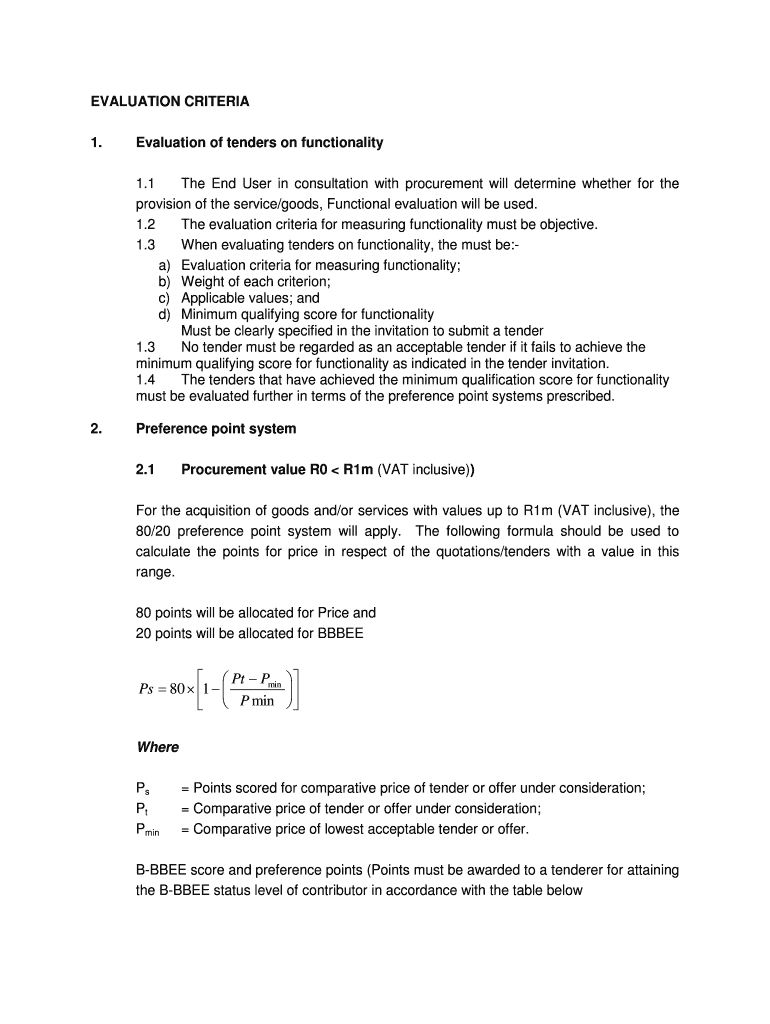 Fillable Online Evaluation of tenders on functionality Fax Email Print - pdfFiller