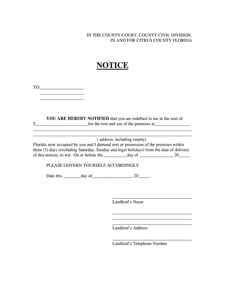 Fillable Online clerk citrus fl IN THE COUNTY COURT, COUNTY CIVIL DIVISION, Fax Email Print ...