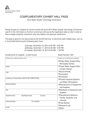 Fillable Online COMPLIMENTARY EXHIBIT HALL PASS - Water Solutions Fax ...