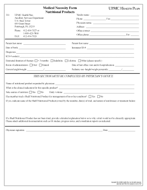 Fillable Online Medical Necessity Form Nutritional Products - UPMC ...