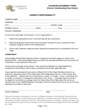 Fillable Online cambridge Owner Acknowledgement Form - Cambridge Fax Email Print - pdfFiller