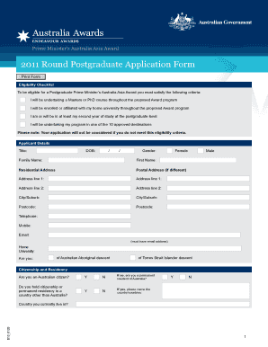 Fillable Online acu edu 2011 Round Postgraduate Application Form Fax ...