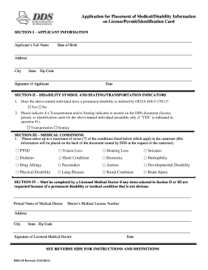 Fillable Online Application for Placement of Medical/Disability... Fax ...