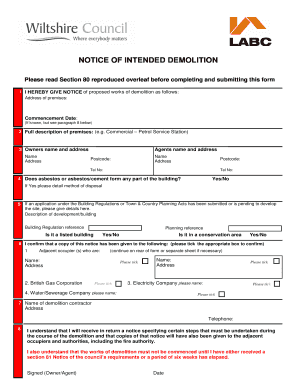 Fillable Online wiltshire gov Wiltshire building control demolition ...