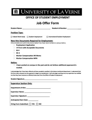 Fillable Online sites laverne Job Offer Form - University of La Verne ...
