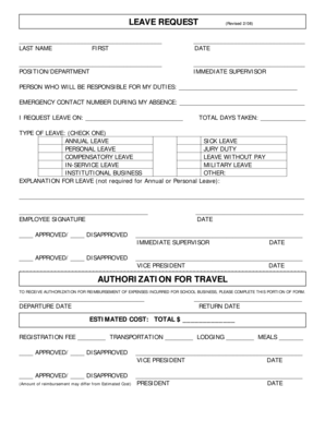 Fillable Online augustatech LEAVE REQUEST Revised 208 - Augusta Technical - augustatech Fax ...