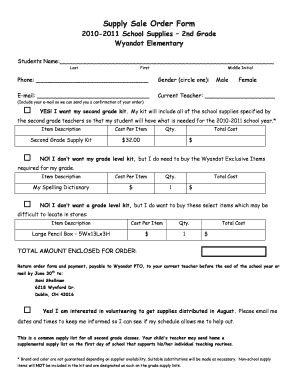 Fillable Online dublinschools Supply Sale Order Form - Second - Dublin ...