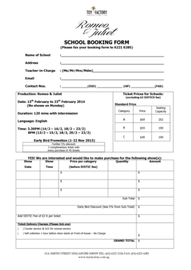 Fillable Online ntu edu SCHOOL BOOKING FORM - ntu edu Fax Email Print ...