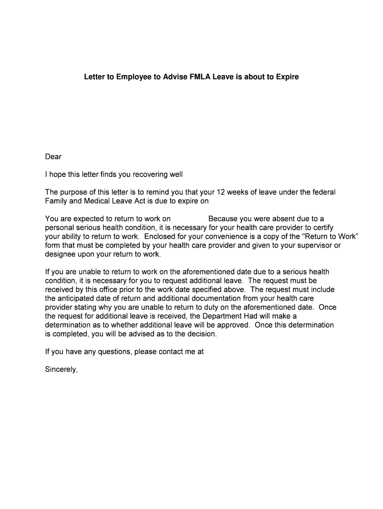 Fillable Online douglascounty-ne Letter to Employee to Advise FMLA ...