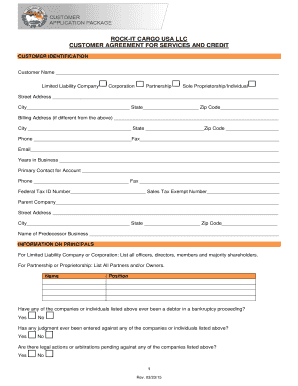 Fillable Online CUSTOMER APPLICATION PACKAGE - Rock-It Cargo Fax Email ...