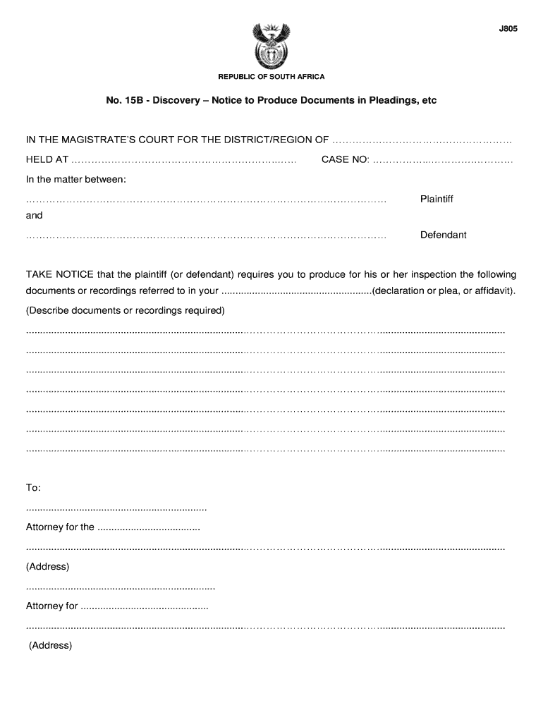 Fillable Online justice gov 15B - Discovery Notice to Produce Documents ...