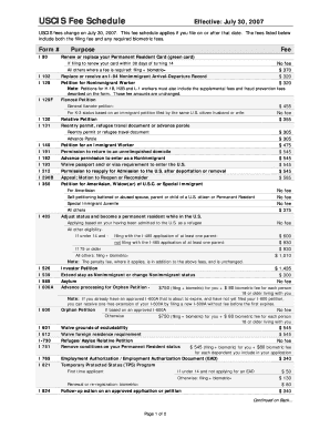 Fillable Online USCIS Fee Schedule Effective: July 30, 2007 Form ...