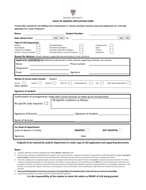 Fillable Online ru ac Leave of Absence Application Form 2015 - ru ac ...