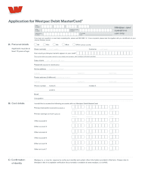 Fillable Online Application for Westpac Debit MasterCard Fax Email ...