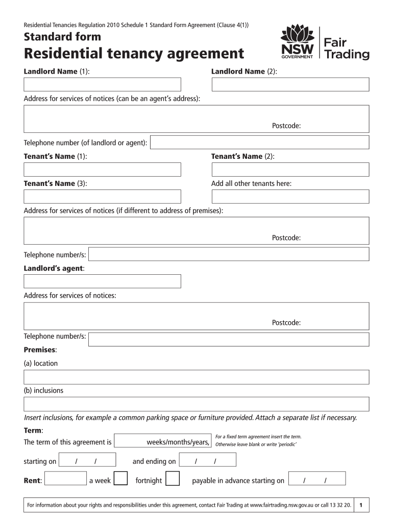 2010 Form AU NSW Residential Tenancy Agreement Fill Online Printable 