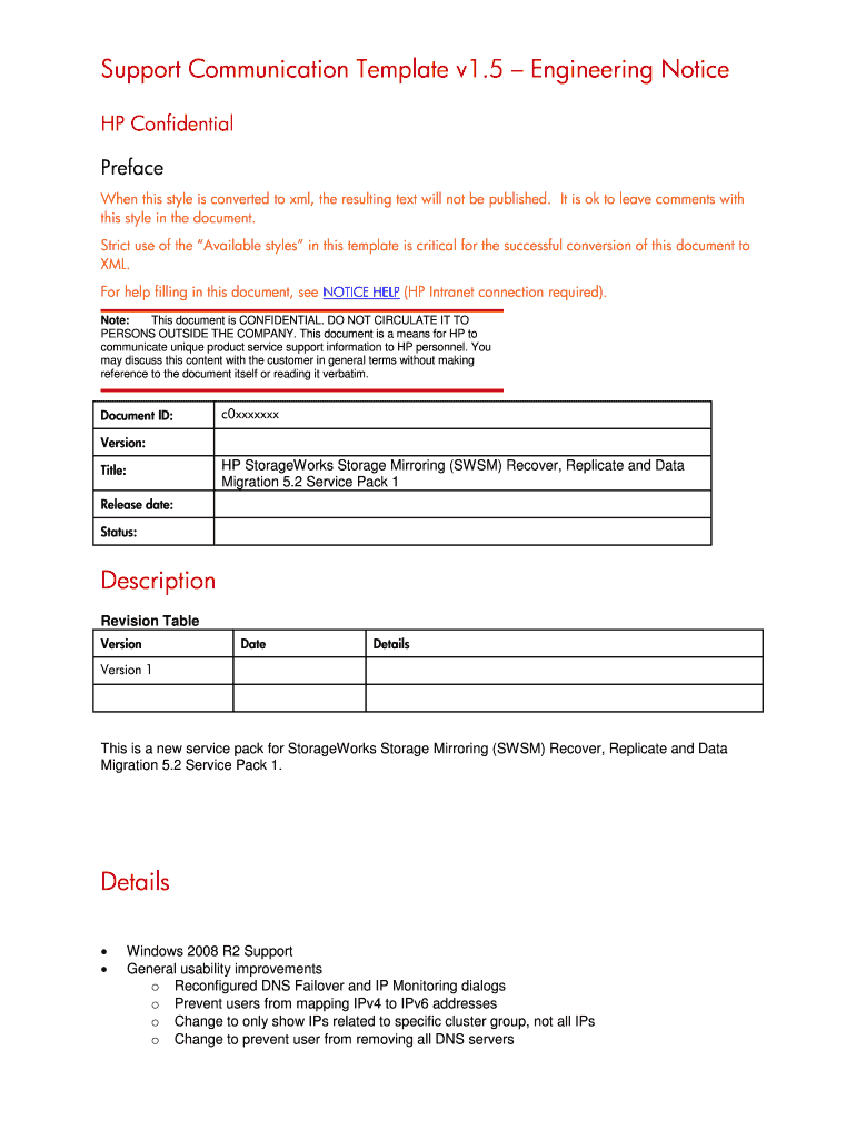 Fillable Online Support Communication Template v1 Fax Email Print - pdfFiller